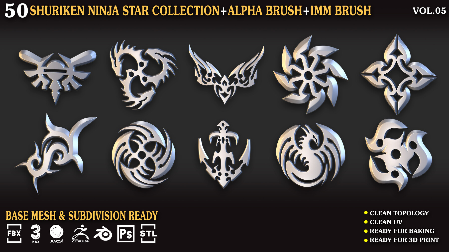 ArtStation - 50 Shuriken_Ninja_Star_Collection_Vol_05 ( UV / IMM /Alpha ...