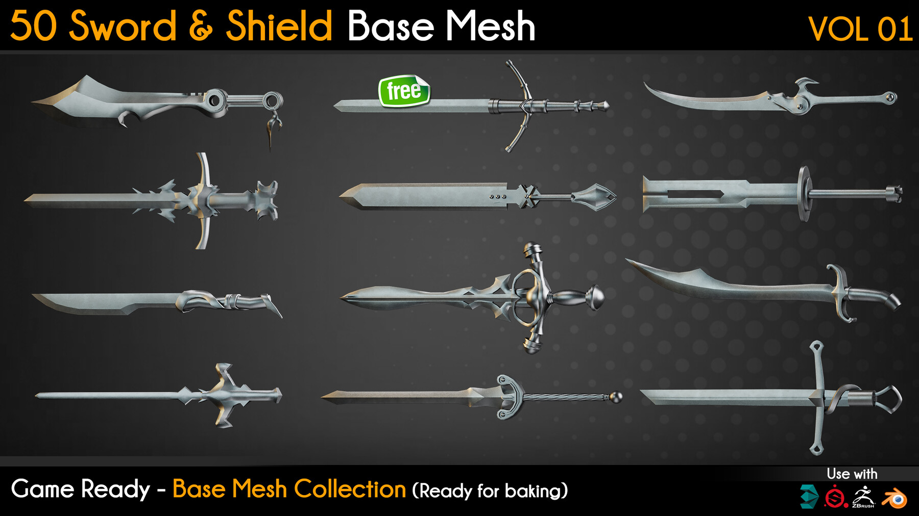 ArtStation - 50 Sword & Shield BaseMesh - VOL 01 ( Game Ready ) | Game ...