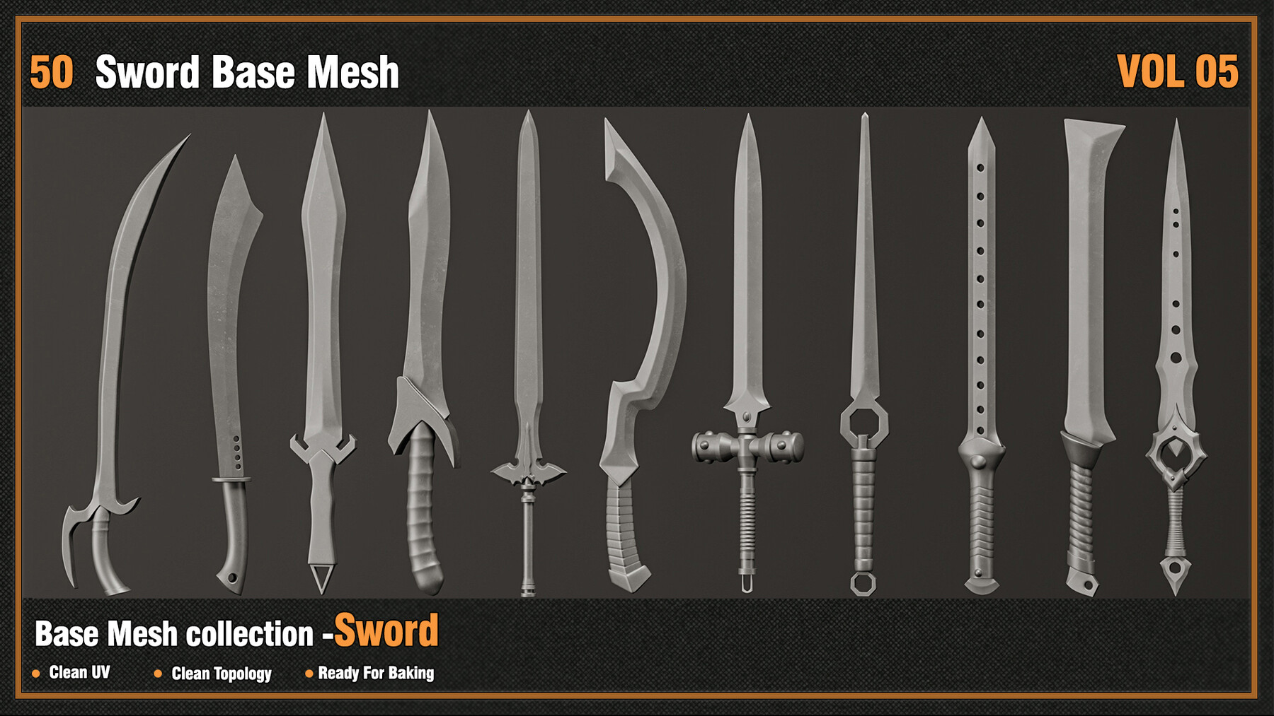 ArtStation - 50 Sword Base Mesh - VOL 05 ( Game Ready ) | Game Assets