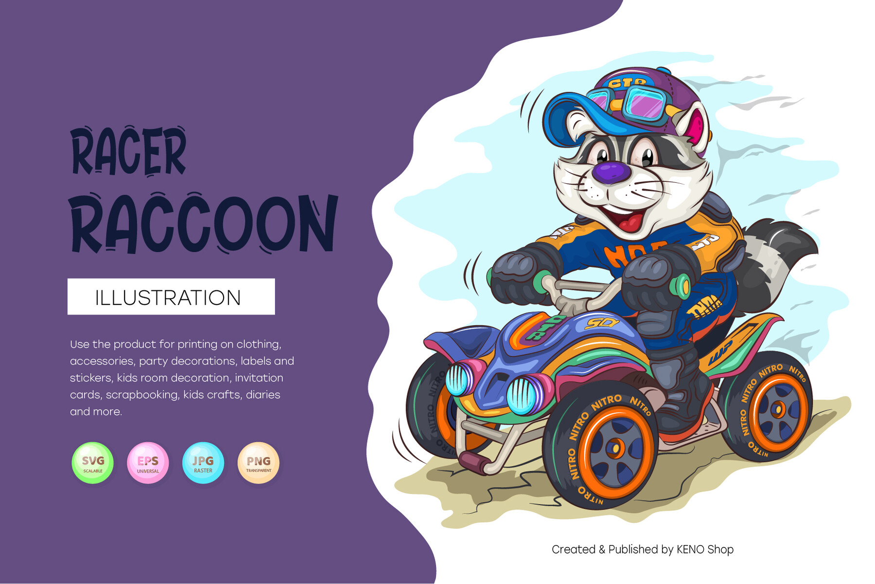 ArtStation - Cartoon Raccoon Racer. T-Shirt, PNG, SVG. | Artworks