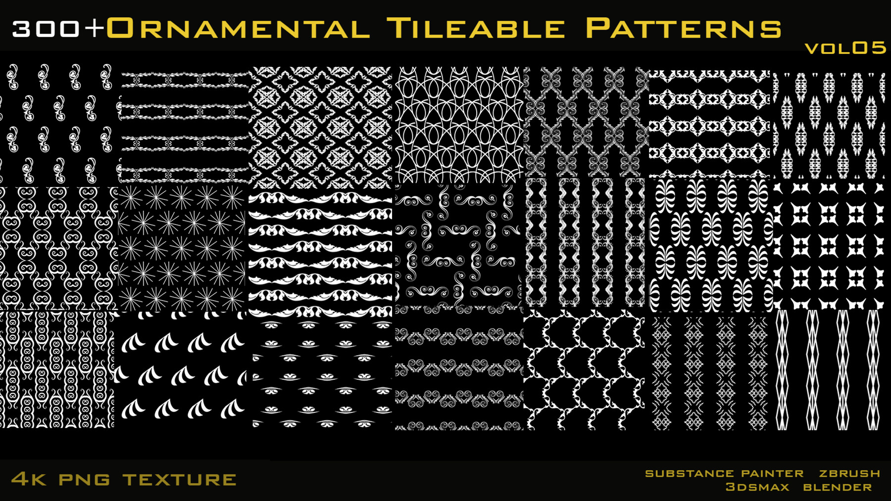 ArtStation - 300+ Ornamental Tileable Patterns-4k png textures-vol 05 ...