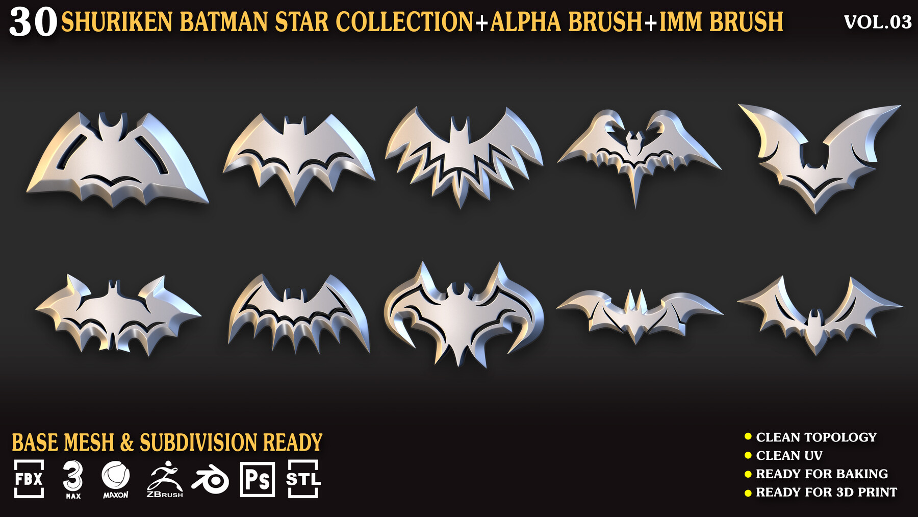 ArtStation - 30 Shuriken_Batman_Star_Collection_Vol_03_(UV / IMM /Alpha ...