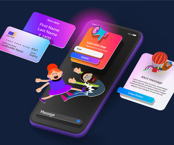 ArtStation - Mobile interface in isometry with cartoon characters ...