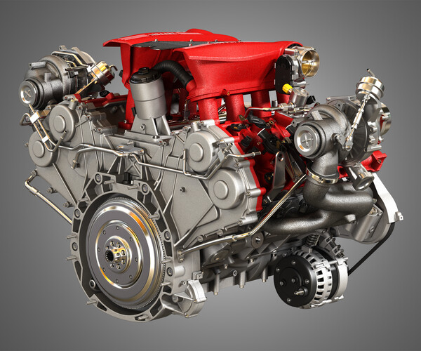 ArtStation - Ferrari 488 GTB Engine - V8 Twin Turbo Engine | Resources