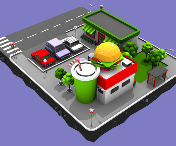 ArtStation - Burger Cafe Block from Cartoon Low Poly City | Resources
