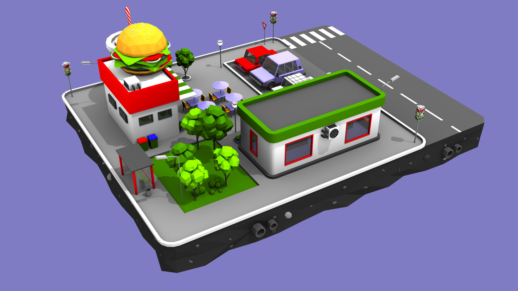ArtStation - Burger Cafe Block from Cartoon Low Poly City | Resources