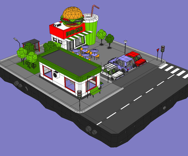 ArtStation - Burger Cafe Block from Cartoon Low Poly City | Resources