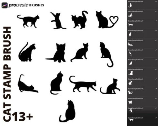 ArtStation - Procreate stamps - 13 cute cat stamps | Brushes