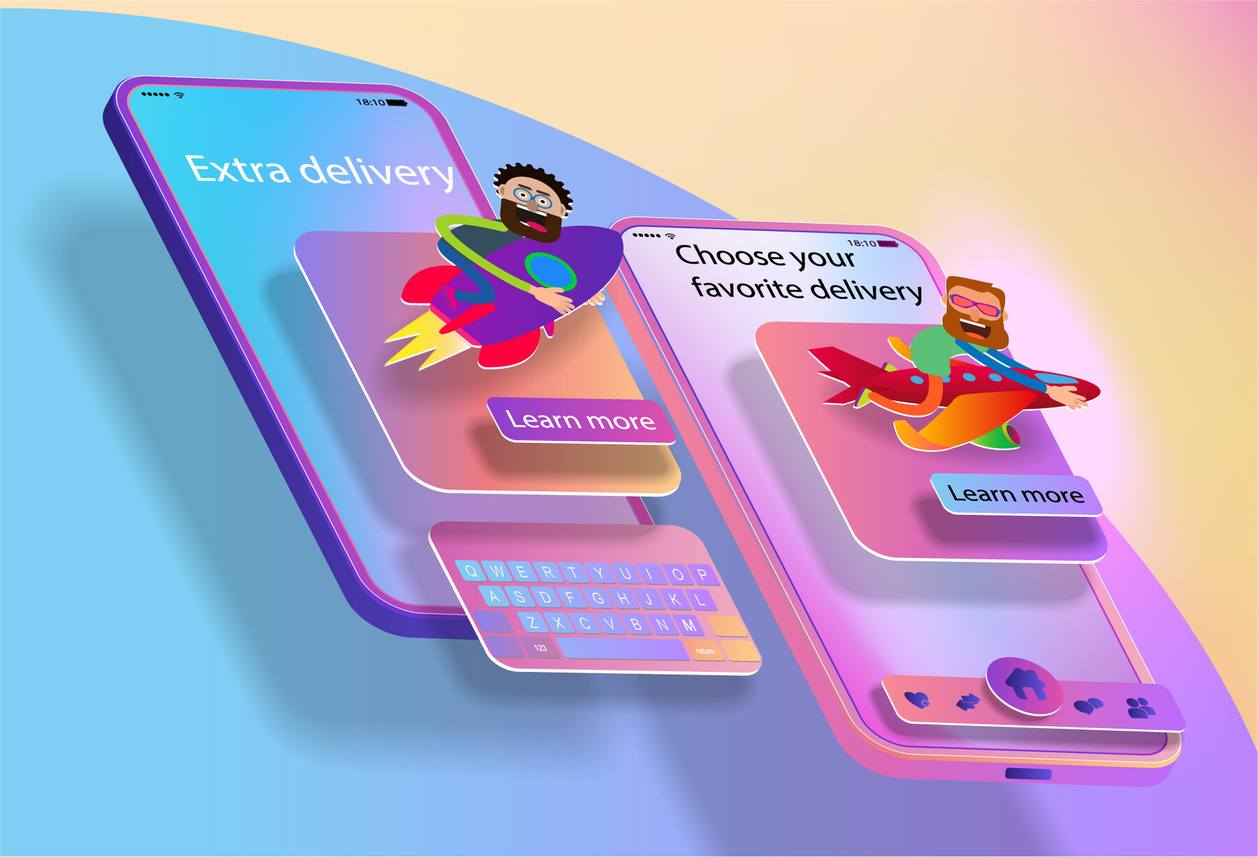 ArtStation - Two mobile phones in space and a cartoon delivery app ...