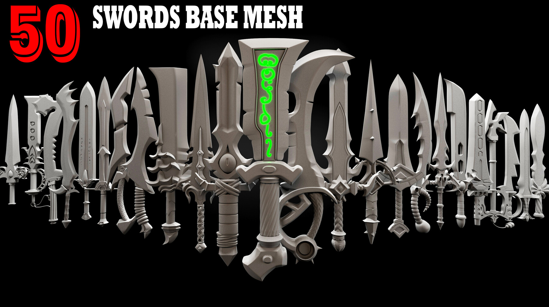 ArtStation - 50 Medieval Sword Basemesh ( Clean Uv And Topology ...