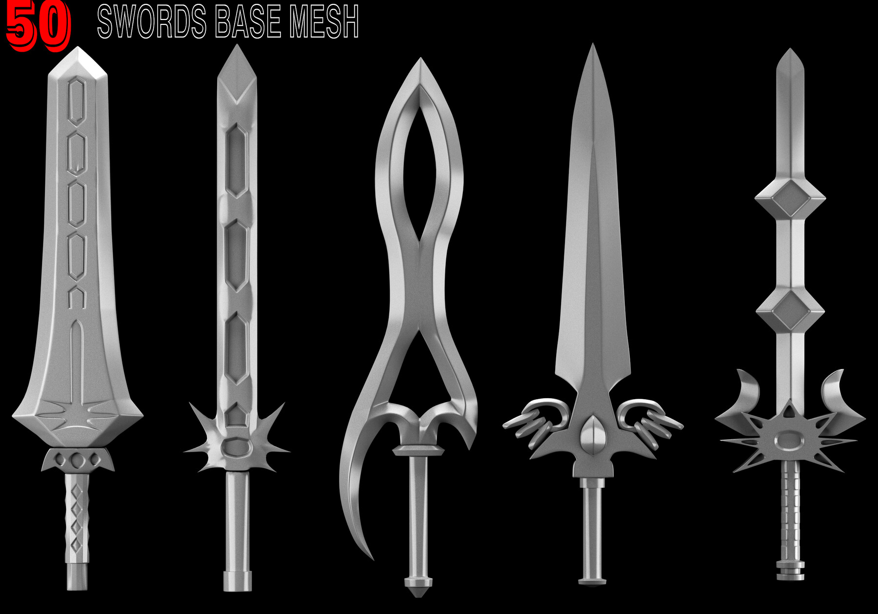 ArtStation - 50 Medieval Sword Basemesh ( Clean Uv And Topology ...