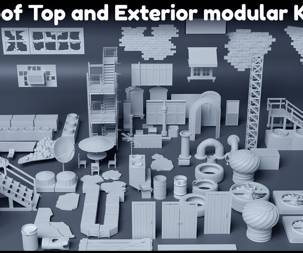 ArtStation - 100 Roof Top and Exterior Modular Kitbash | Resources