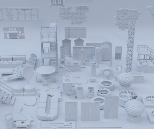 ArtStation - 100 Roof Top and Exterior Modular Kitbash | Resources