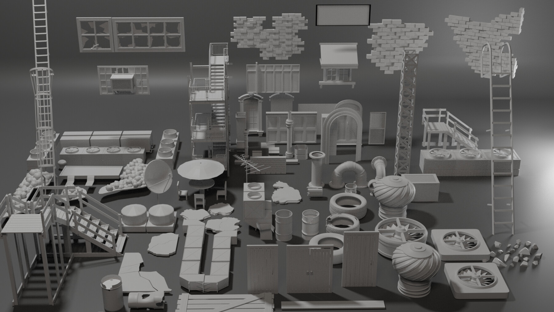 ArtStation - 100 Roof Top and Exterior Modular Kitbash | Resources