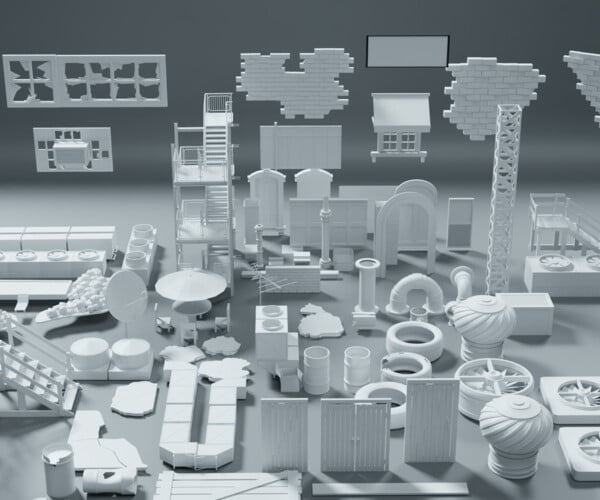 ArtStation - 100 Roof Top and Exterior Modular Kitbash | Resources