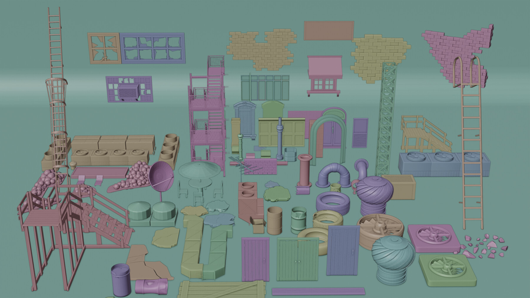 ArtStation - 100 Roof Top and Exterior Modular Kitbash | Resources