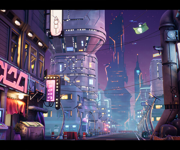 ArtStation - Modular Stylized Cyberpunk Street | Game Assets