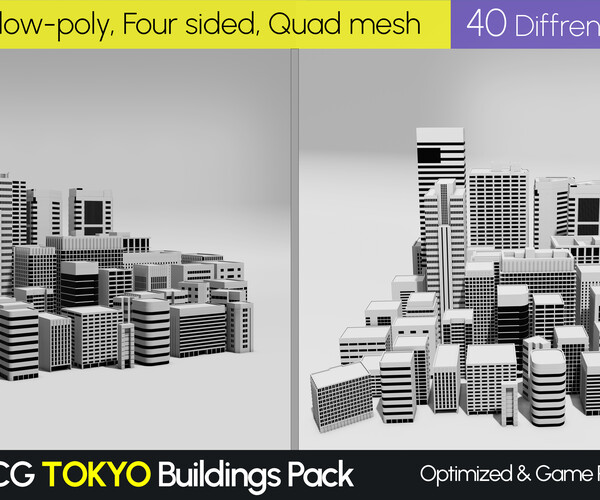 ArtStation - 40 Low Poly Buildings Inspired by Otemachi, Tokyo, Japan ...