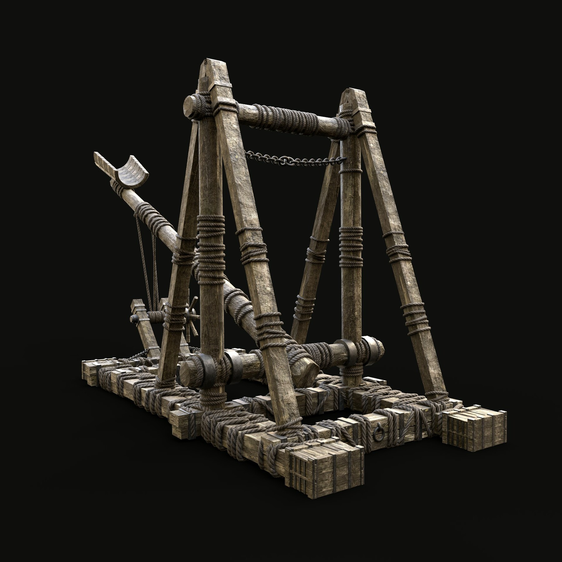 Medieval Siege Tower With Catapult