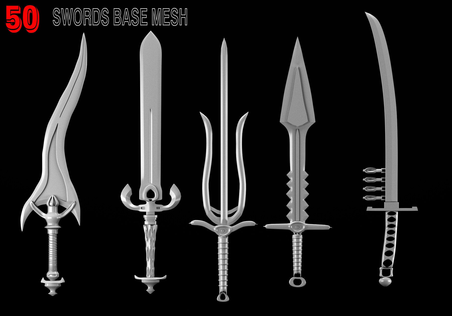 ArtStation - 50 Sword Base Mesh ( Clean Topology | Game Assets