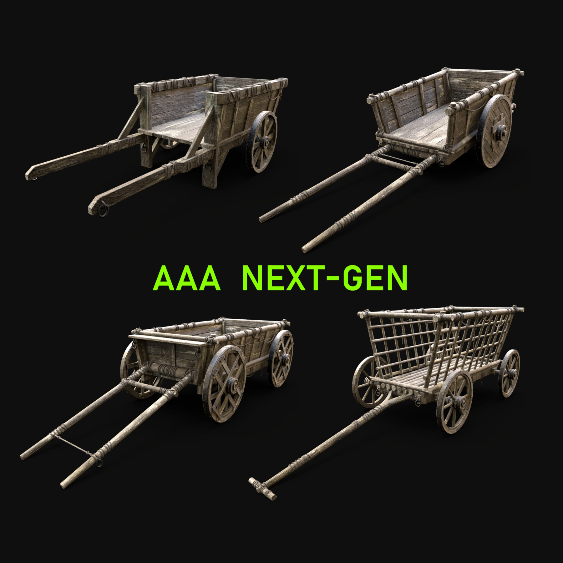 ArtStation - CART WAGON HORSE CAR CARGO WOODEN MEDIEVAL PACK COLLECTION ...