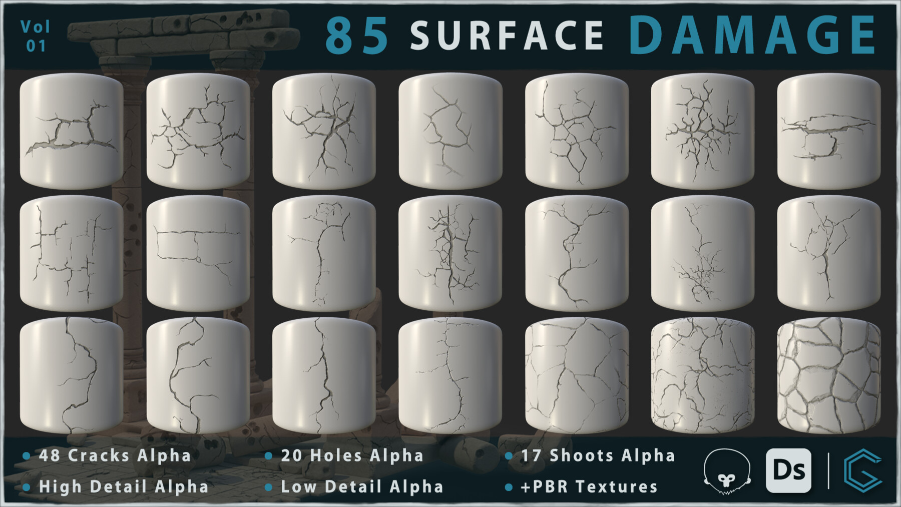 CG BOX STUDIO - 85 Surface Damage Alpha + PBR Textures