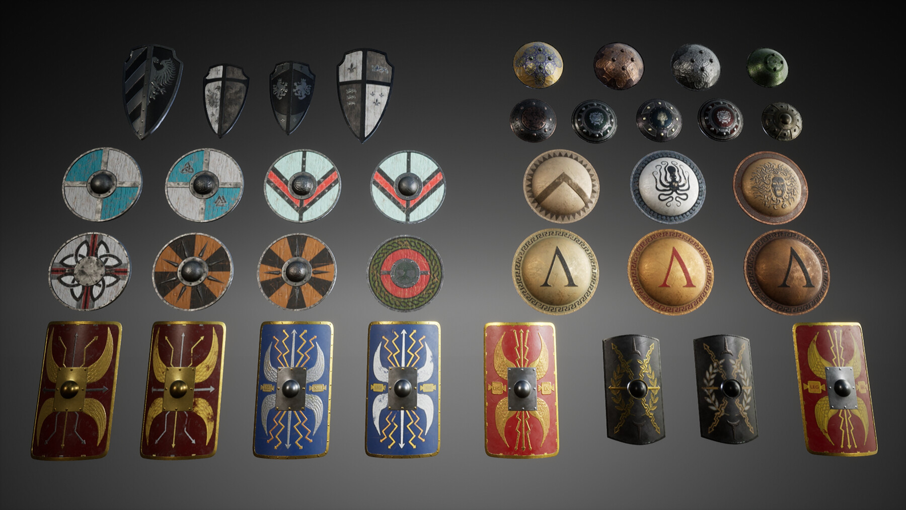 ArtStation - 35 HIGH QUALITY Historical SHIELDS | Game Assets