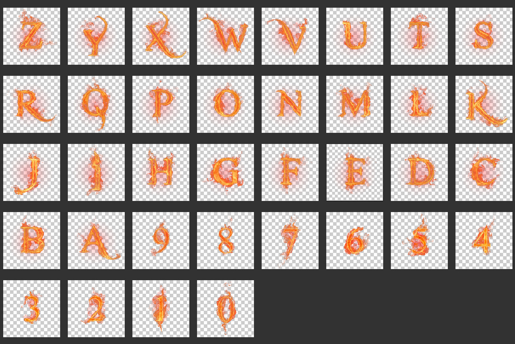 ArtStation - Fire Alphabet Letters and Numbers, Flaming Alphabet, Set ...