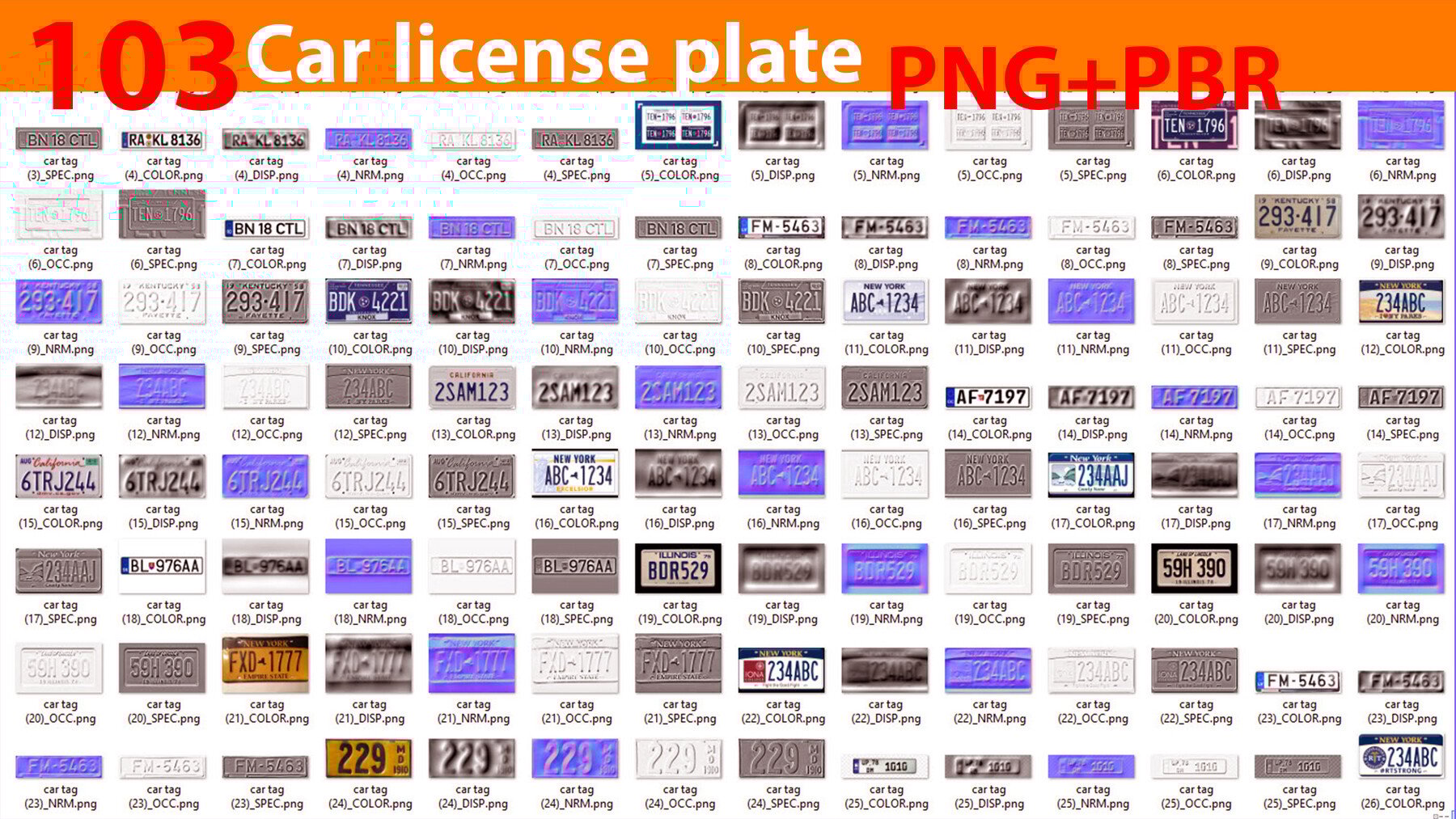 ArtStation - 103 Car license plate( PNG+PBR) | Resources