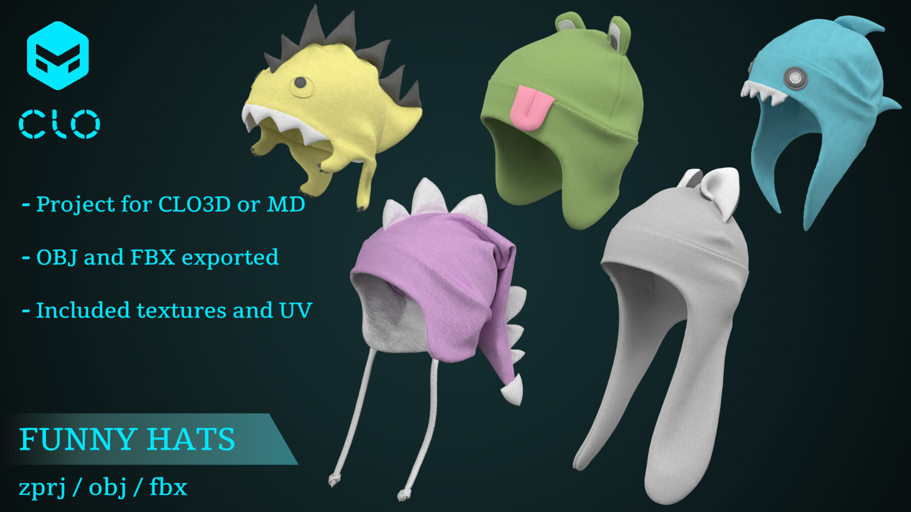 ArtStation - 5 Funny hats pack + 1 BONUS fur hat / Marvelous Designer ...