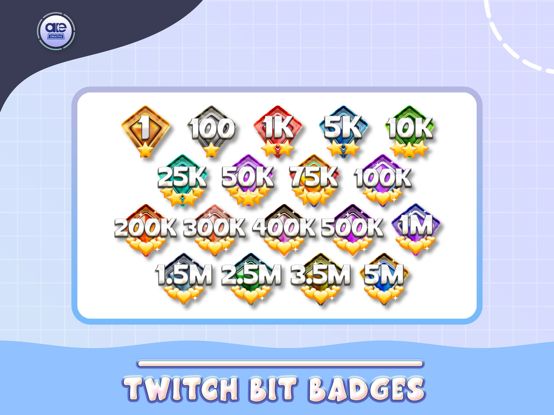 ArtStation - 18 Twitch Bits Badges, Bit Badges Numbers, Cheer Badges ...
