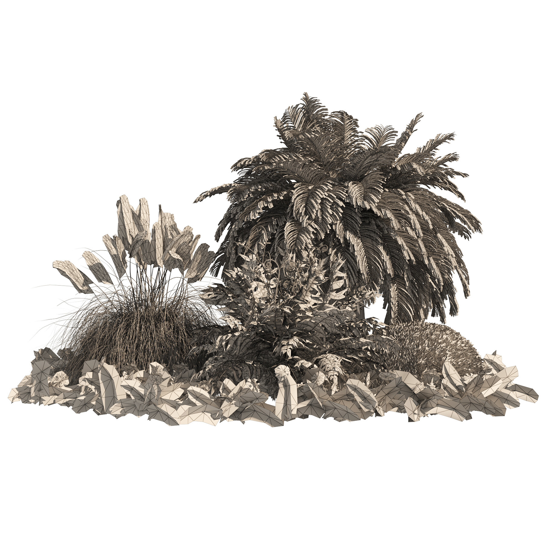 ArtStation - Outdoor Garden Set, Palm Tree, Bush & flowers | Resources