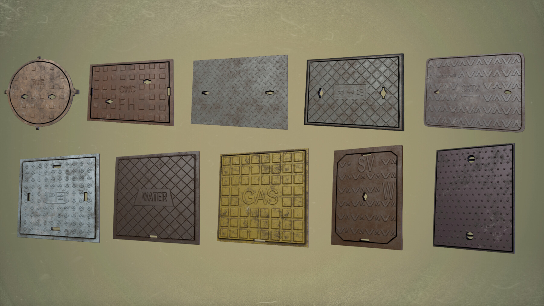 ArtStation - 35 Manhole Cover SBSAR+Textures | Game Assets