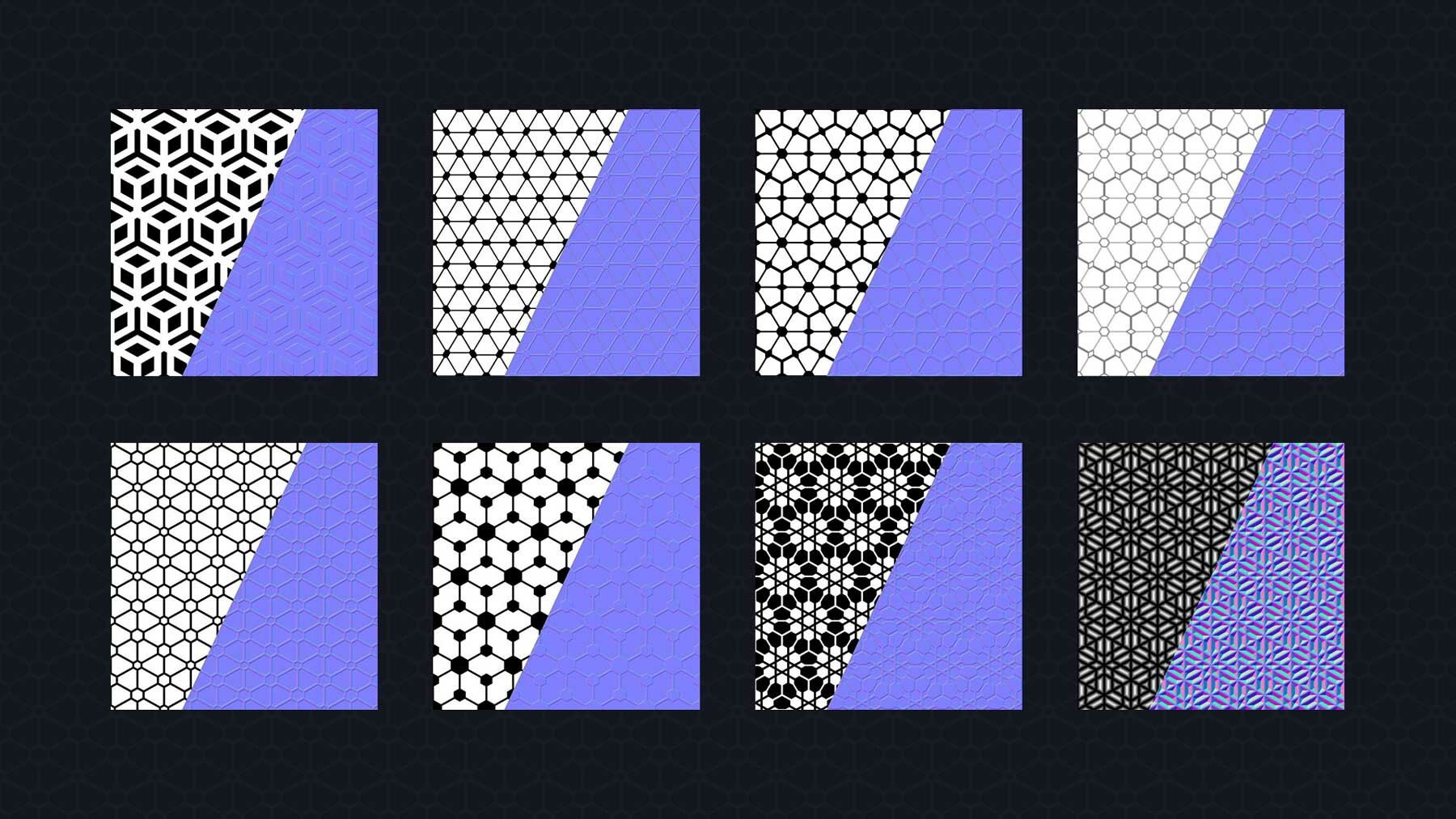 ArtStation - 50 Tileable Displacement Hex Patterns Vol.1 | Brushes