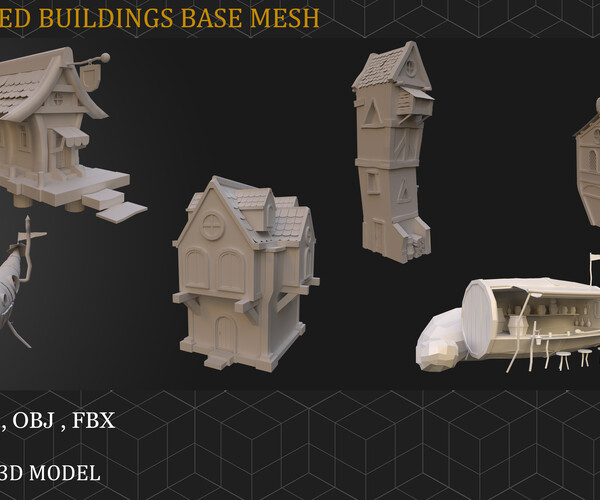 ArtStation - 30 Stylized Buildings Base mesh VOL 01 | Game Assets