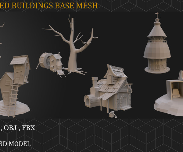 ArtStation - 30 Stylized Buildings Base mesh VOL 01 | Game Assets