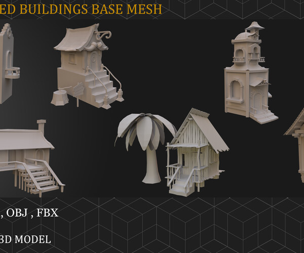 ArtStation - 30 Stylized Buildings Base mesh VOL 01 | Game Assets