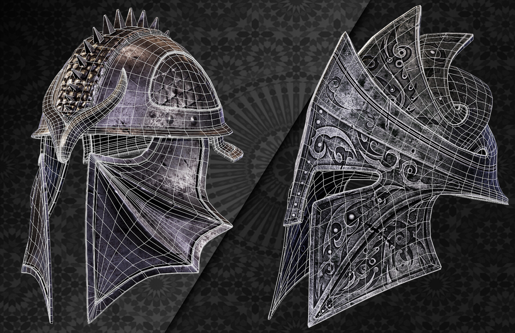 ArtStation - 10 medieval helmet game ready – vol 01 ( base mesh + low ...