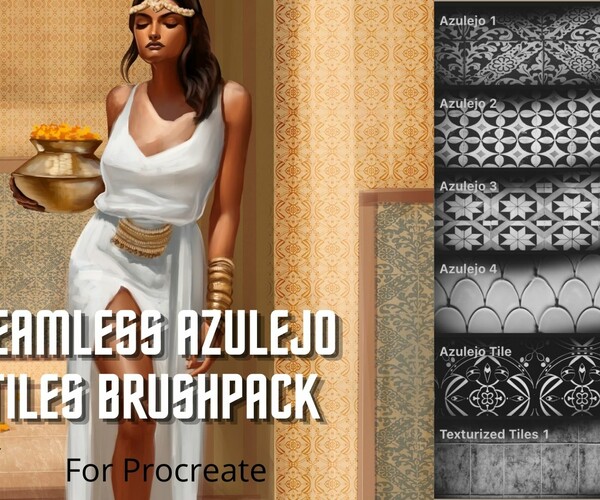 ArtStation - Seamless Azulejo Tiles Pattern Texture Brush for Procreate ...