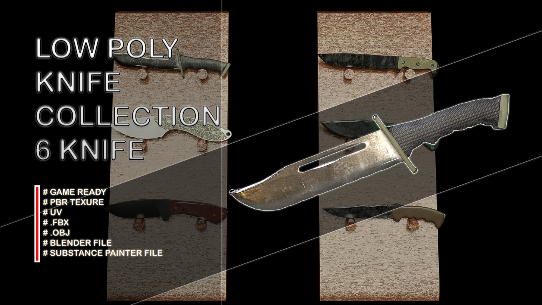 ArtStation - Low Poly Knife Pack - 6 Knife Game Ready - PBR Texture ...