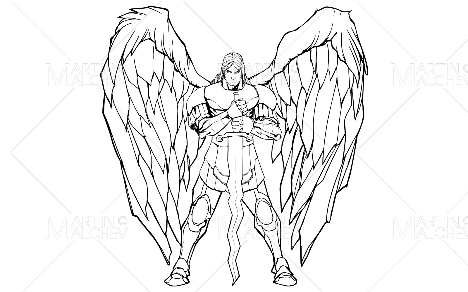 ArtStation - Archangel Michael Standing Line Art | Artworks