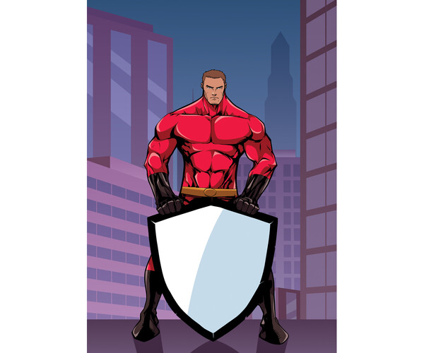 ArtStation - Superhero Holding Shield in City Vertical | Artworks