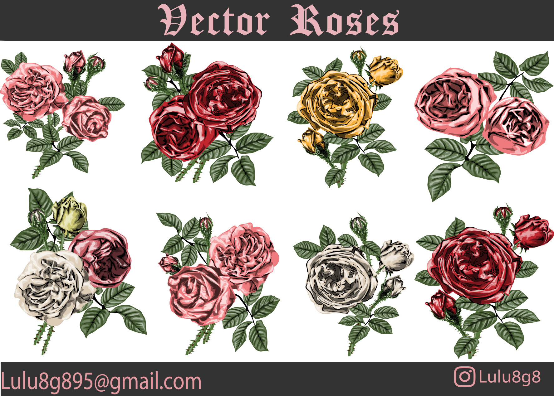 ArtStation - Vector Roses set / pattern design elements | Artworks