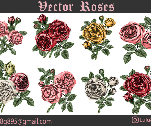ArtStation - Vector Roses set / pattern design elements | Artworks