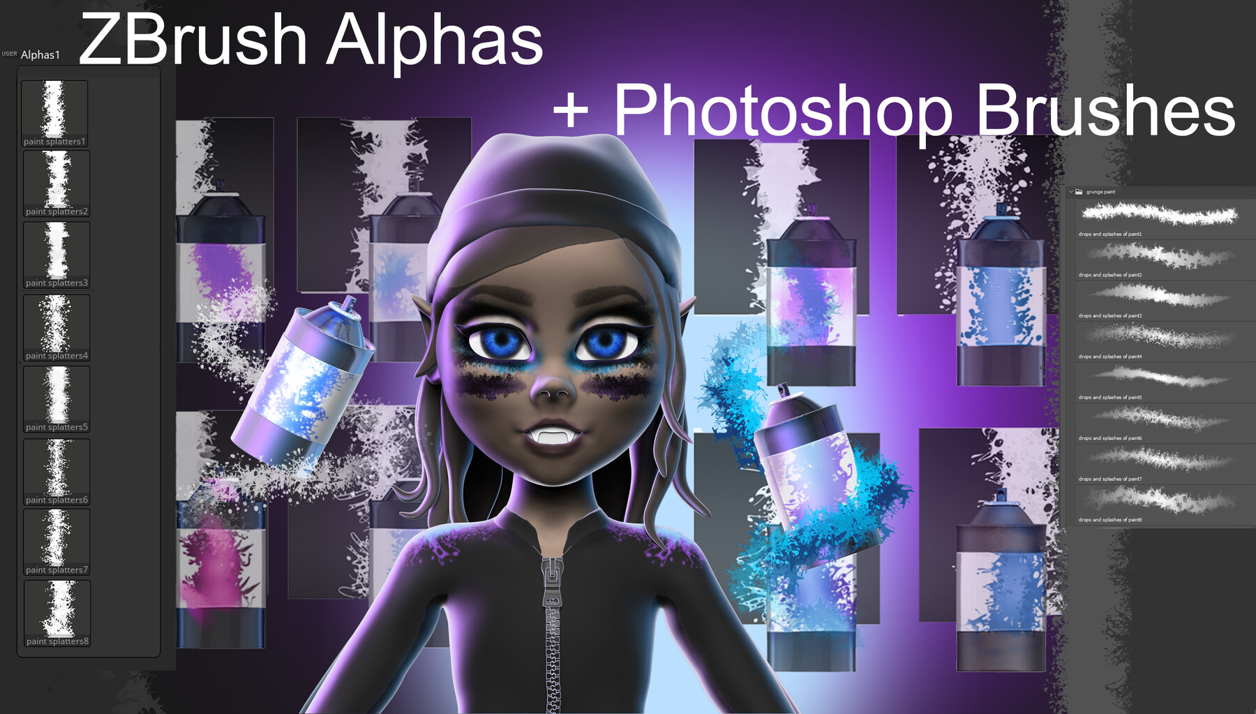 ArtStation - Photoshop Brushes + ZBrush Alphas / grunge paint / spray ...
