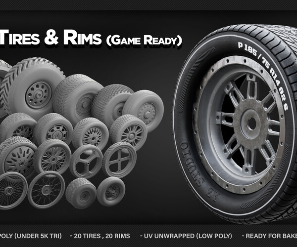 ArtStation - 40 Tires & Rims 3D Model (Game-Ready) | Game Assets