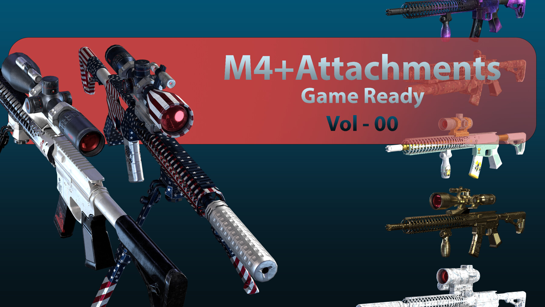 ArtStation - M4 + 17 Attachments + 15 Skins Low-poly 3D model Vol-00 ...