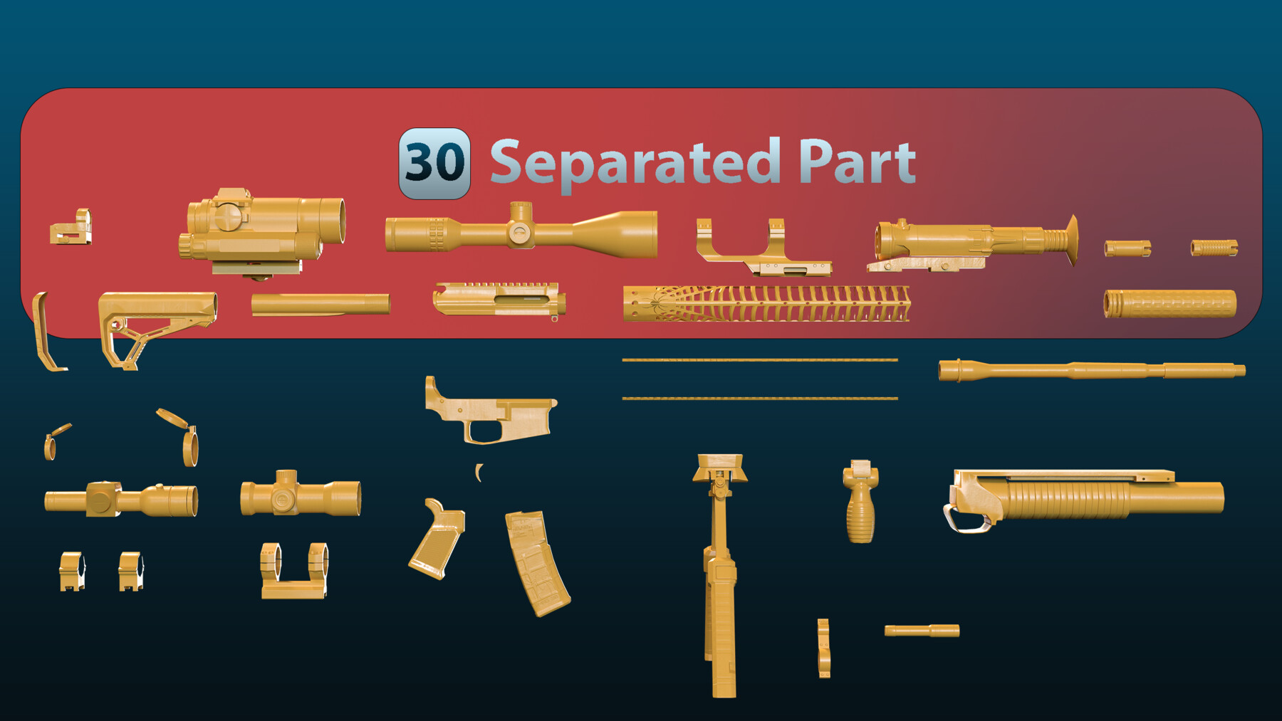 ArtStation - M4 + 17 Attachments + 15 Skins Low-poly 3D model Vol-00 ...