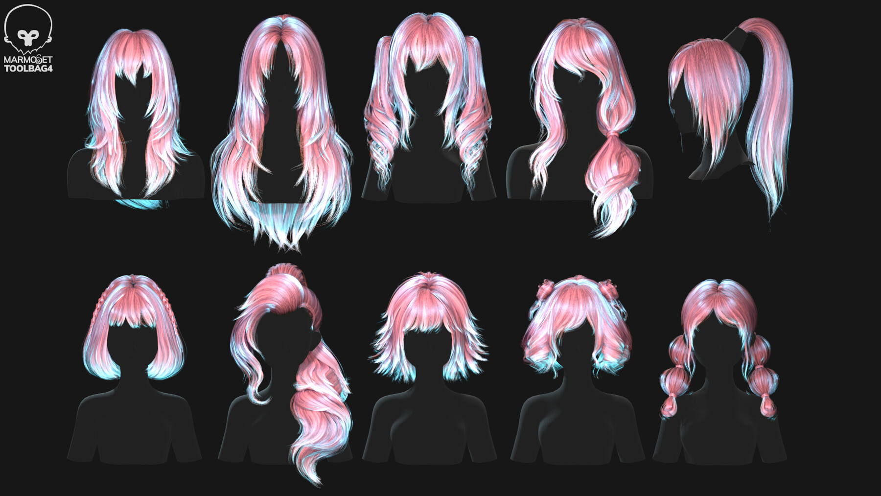 ArtStation - Stylized Hairstyle Pack (10 pieces). Low-poly / Game-ready ...
