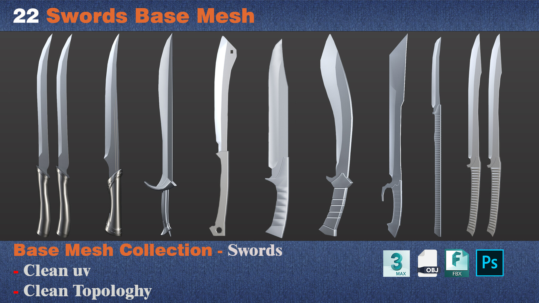 ArtStation - 22 Assets Game Base Mesh Swords - Vol 1 | Game Assets